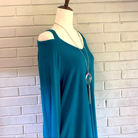Tops | Teal Cold Shoulder Blouse | Poshmark